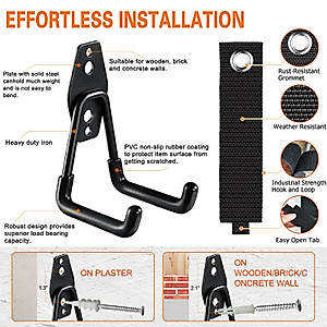 HUPBIPY Garage Hooks 4 Pack, 7.7 inch Long Hooks, with 2 Extension Cord Holder Organizer, Heavy Duty Garage Hanger, Ladder Hooks for Garage Wall