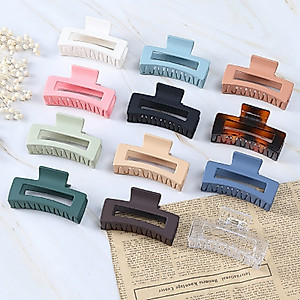 Sisiaipu 3.5 Inch Medium Hair Claw Clips 12 Pcs Square Claw Clips for Thick and Thin Hair Rectangular Rectangle Hair Clips Jaw Clips Bulk Hair Accessories for women and Girls - Basic