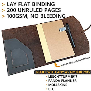 Refillable Leather Journal Writing Notebook - Lay Flat Notebook, Handmade Leather Bound Diary for Men & Women, Gift for Travel Diary, Creative Writing & Art Sketchbook to Write in, Large 6x8