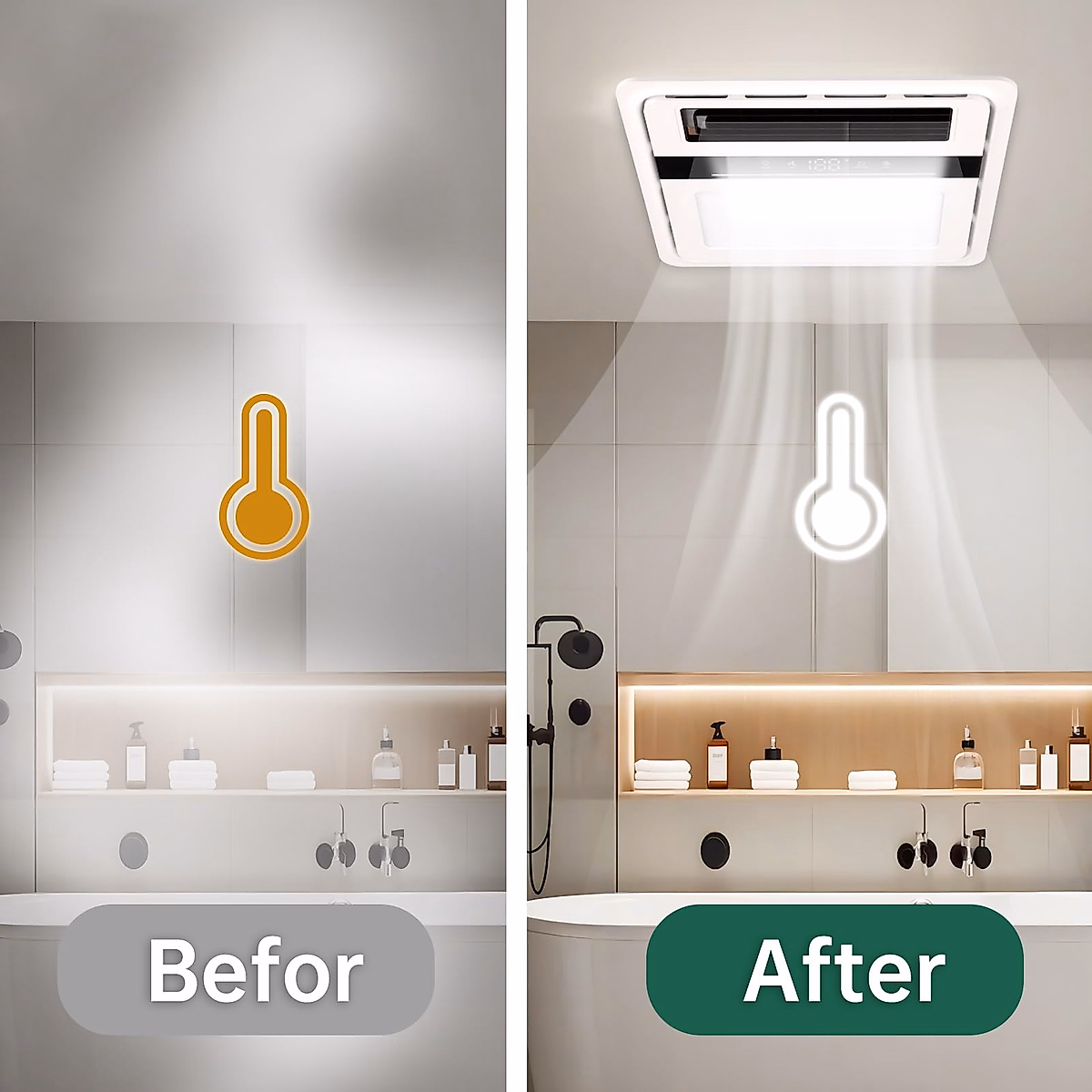 VallisCo Bathroom Exhaust Fan with Light and Heater 4 in 1 Bathroom Fan with Heater for Ventilation, Lighting, Warming, and Drying Powerful & Quiet Bathroom Fan with Light and Heater for Comfort