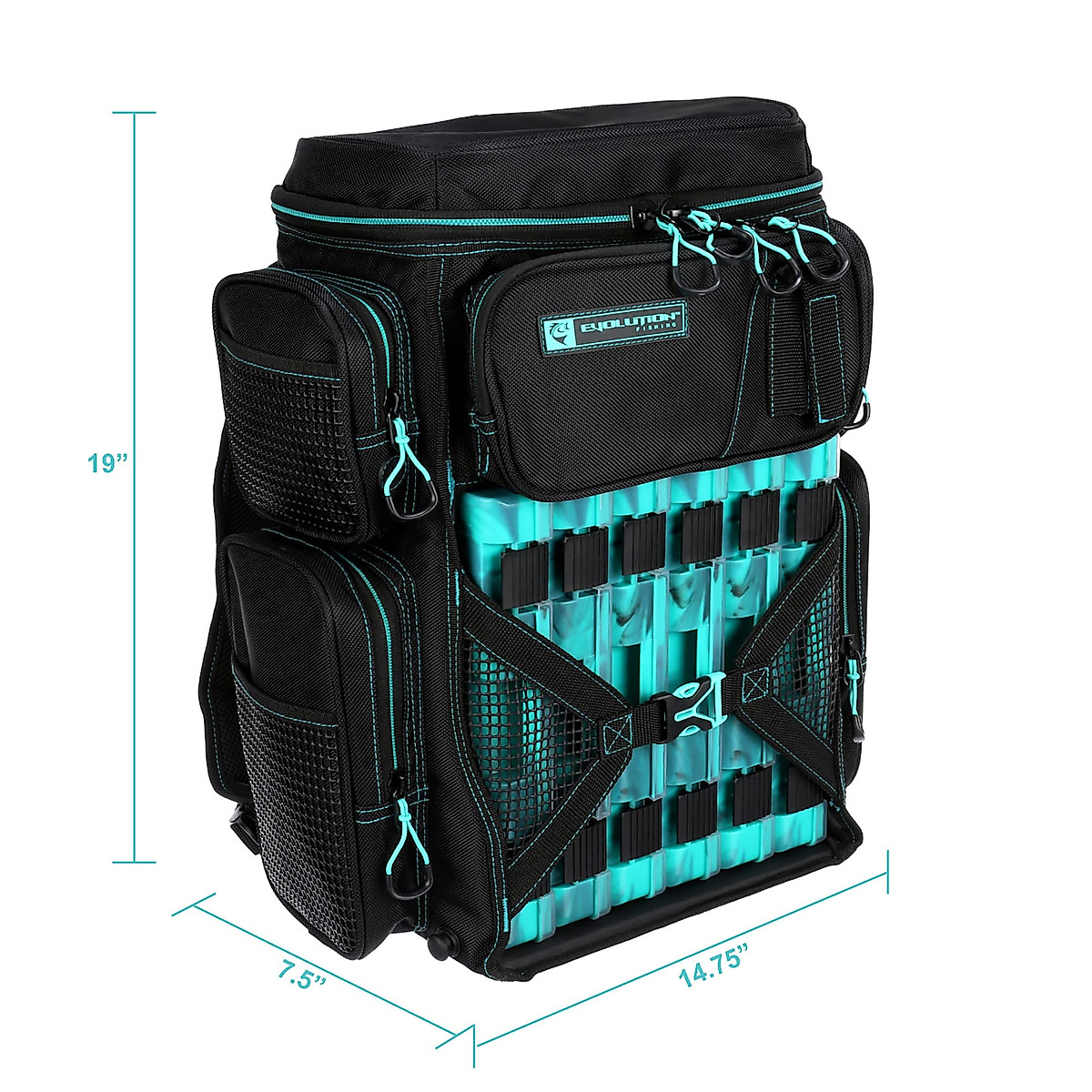 Evolution Fishing Drift Series Tackle Backpack – Seafoam, 3600 Size, Outdoor Rucksack w/ 6 Fishing Tackle Trays, Built In Rain Fly, Heavy Duty Fishing Backpack, Tackle Carrying Case