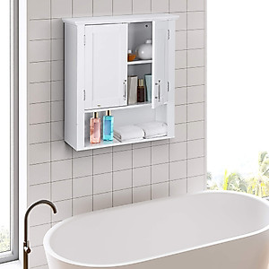 Saicool Bathroom Medicine Cabinet Kitchen Office Surface Mount Wooden Storage Cabinet with 2-Doors and 1- Shelf Cottage Collection