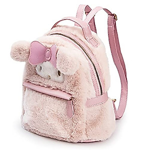 My Melody Backpack for Women Girls, Kawaii Anime Plush Backpack for School, Travel, Everyday Use - Pink Fur