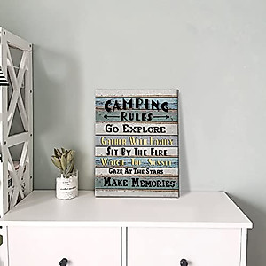 PHAMTE Funny Camping Rules Quote Wall Art, Farmhouse Rustic Camping Rules Camper Signs Print Framed Canvas Painting Artwork RV Home Room Decor (11x14 Inch)