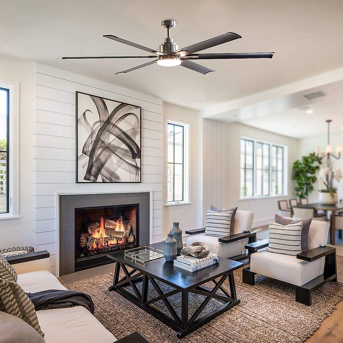 Parrot Uncle Ceiling Fans with Lights and Remote 72 Inch Modern Large Ceiling Fan with Light Outdoor Ceiling Fans for Patios Covered with LED Light, Brushed Nickel