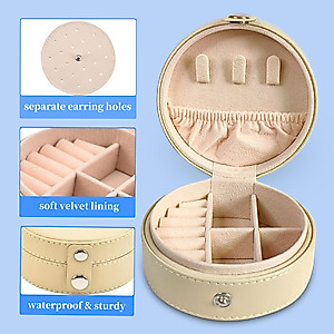 FYTSDIK Jewelry Holder Organizer, Travel Jewelry Case, Small Jewelry Box Travel Essentials Accessories for Women, Ring Necklace Earring Bracelet Box, Mini Gifts for Women Mom Grandma(PU-Beige) 1 Pack