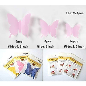 24pcs 3D Butterfly Removable Mural Stickers Wall Stickers Decal for Home and Room Decoration (Pink)