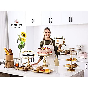 XINLIYA Set of 6 Pieces Metal Cake Stands Round Cake Stands Square Candy Fruite Display Plate Cupcake Serving Tower Wedding Brithday Party Celebration Home Decoration,Antique Gold