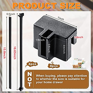 Epakh 4-Piece PVC Black Hanging File Folder Rails with 8 Clips, 1 x 0.75 x 0.75 Inches (Hooks), 15.75 x 0.59 x 0.13 Inches (Rails), Office, Home Use