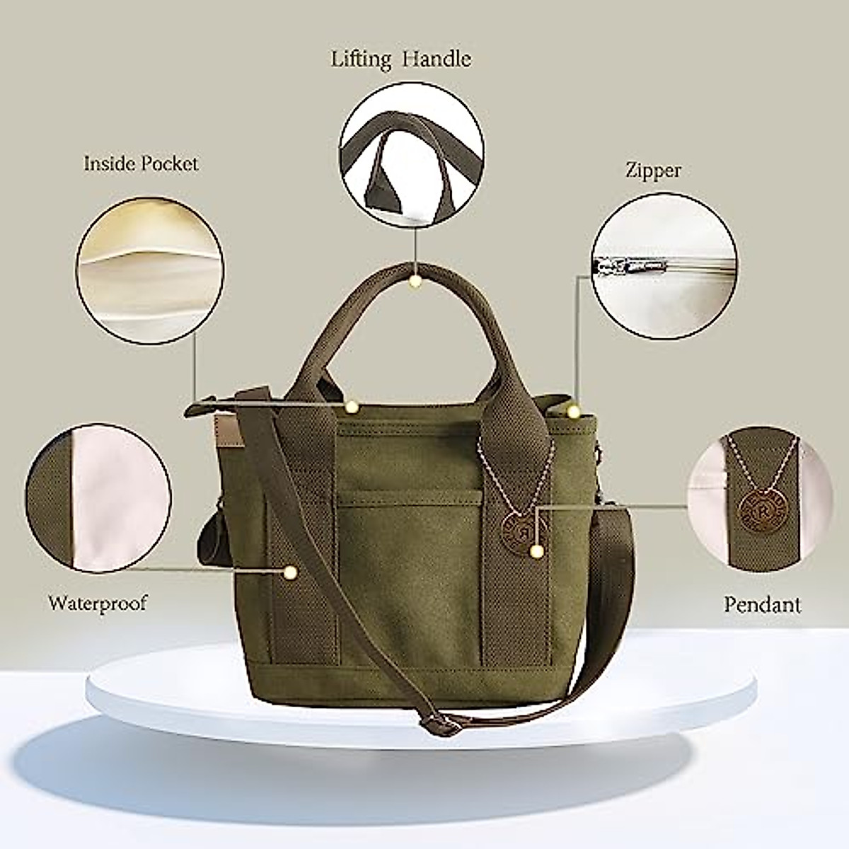 Women Small Tote Bag Handbag Satchel Bag Mini Canvas Tote Hobo Bag Fashion Stylish Crossbody Bags with Detachable Strap(Military Green)