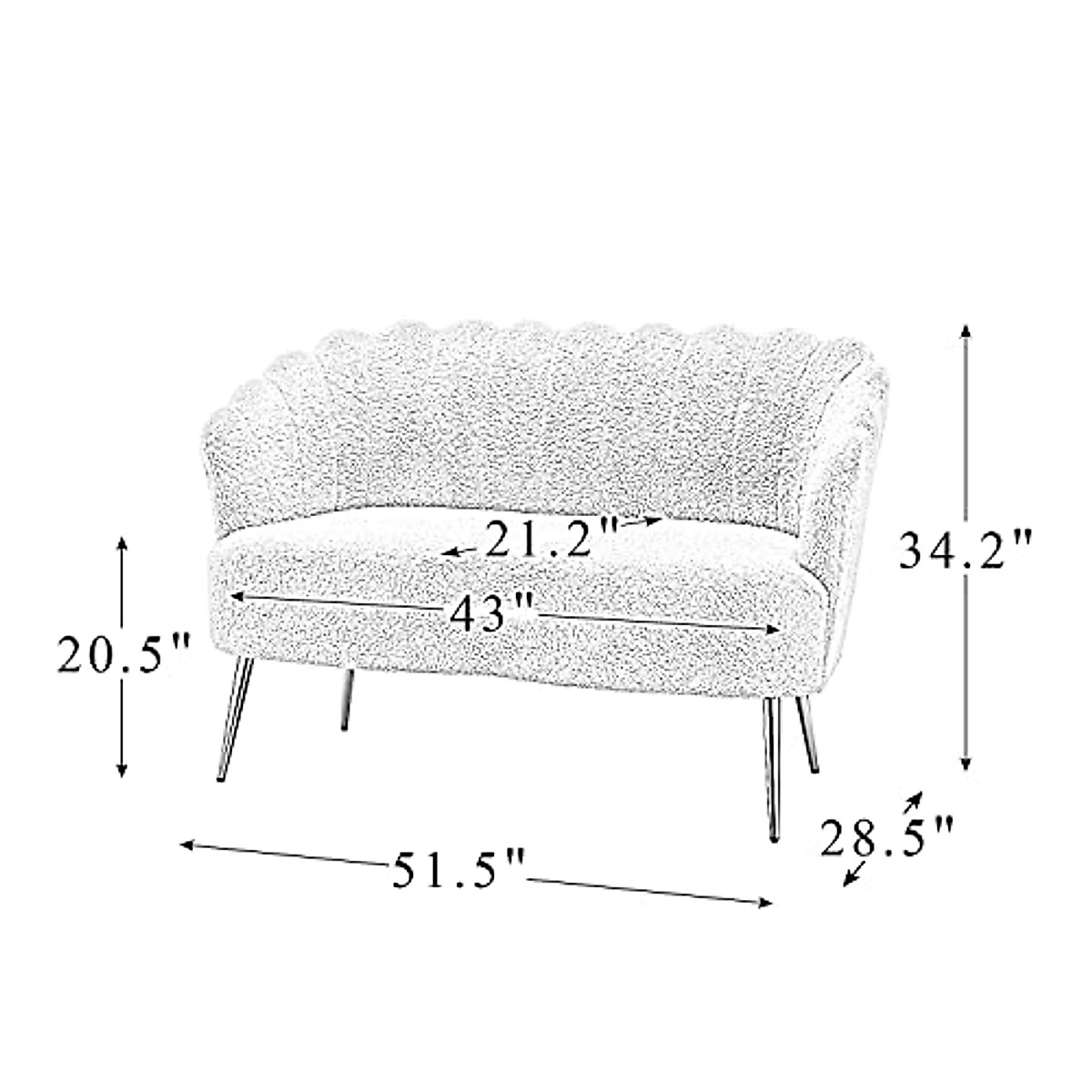 HULALA HOME Modern Loveseat Sofa with Gold Legs, Small Armless 2-Seater Sofa with Flower Shaped Back, Comfy Upholstered Love Seats Couch for Bedroom, Living Room, Office, Apartment, Small Space/Ivory