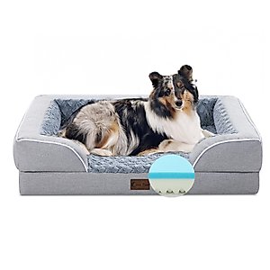 Casa Paw Orthopedic Dog Beds for Large Dogs, Waterproof Memory Foam Large Sized Dog Bed with Sides, Non-Slip Bottom and Egg-Crate Foam Big Dog Bed with Removable Washable Cover(Large,Light Grey)