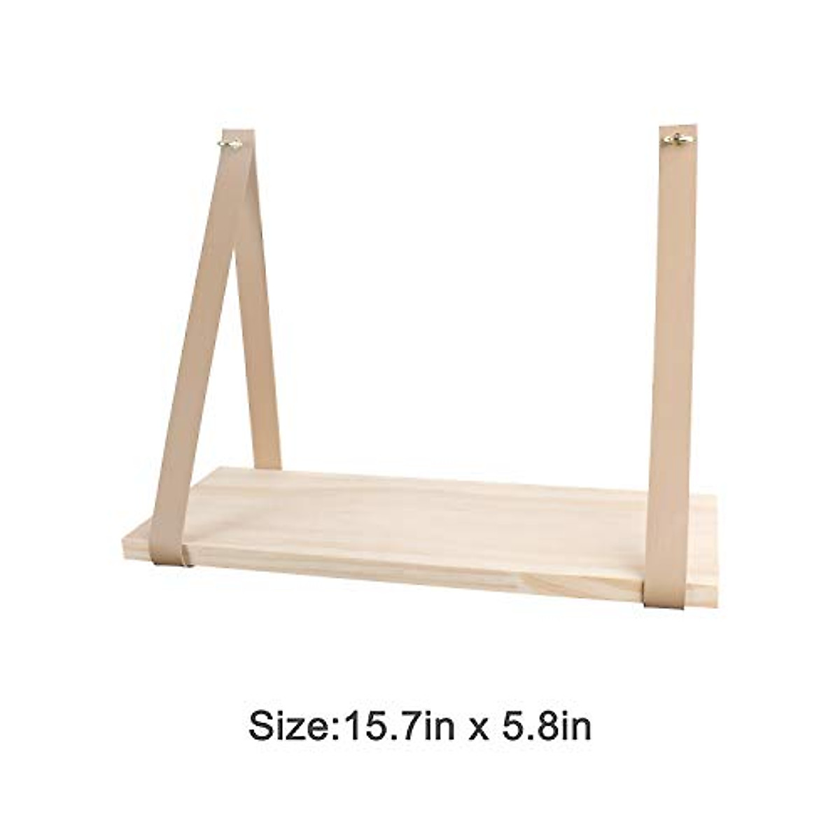 YOYAI Leather Strap Wood Floating Wall Shelf Wooden Shleves Wall Organizer Wall Mount Shelf Home Decor Kitchen Living Room Bedroom（Beige Set of 2）