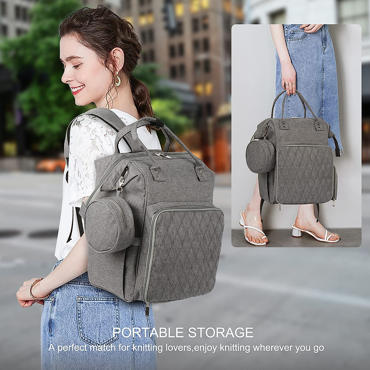 Aeelike Yarn Storage Crochet Bag Backpack, Knitting Project Bag with Grommets, Yarn Organizer with Removable Inner Dividers, Portable Knitting Bag for Yarn Skeins Knitting & Crochet Supplies