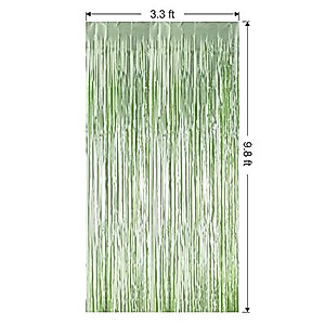 2 Pack 3.3 ft x 9.8 ft Foil Curtains Metallic Fringe Curtains Shimmer Curtain Photo Backdrop for Halloween Christmas Birthday Party Wedding Deco (Pale Green)