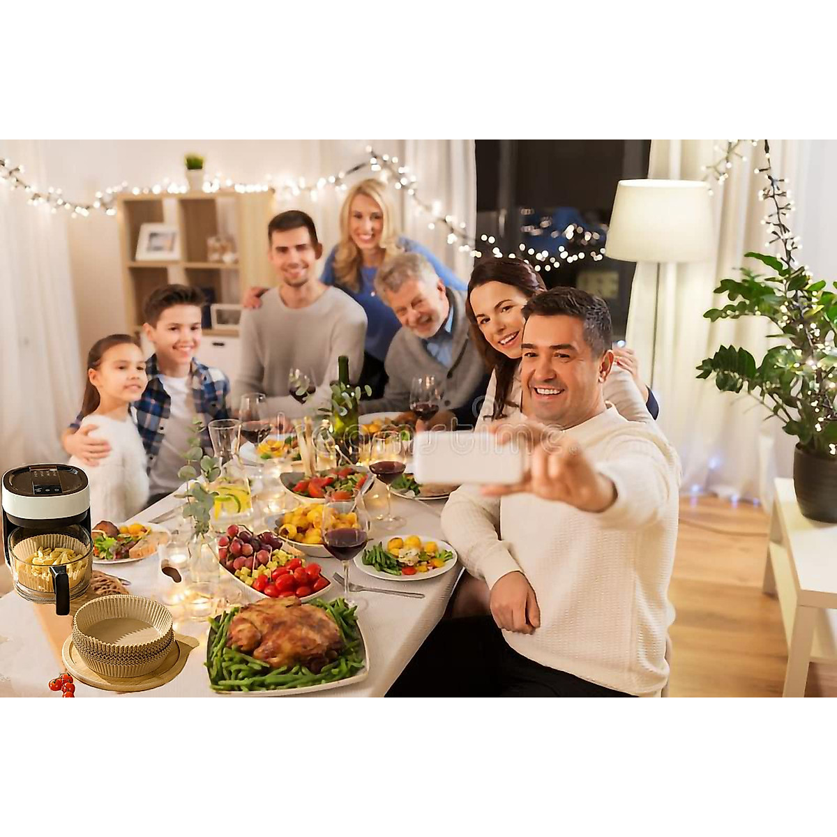 Y&Y OH SoGirly Disposable Air Fryer Paper, 100PCS Kitchen Non-Stick Disposable Air Fryer Liners, 7.9 inches for Baking,Cooking,Roasting,Frying and Microwave Chiristmas…