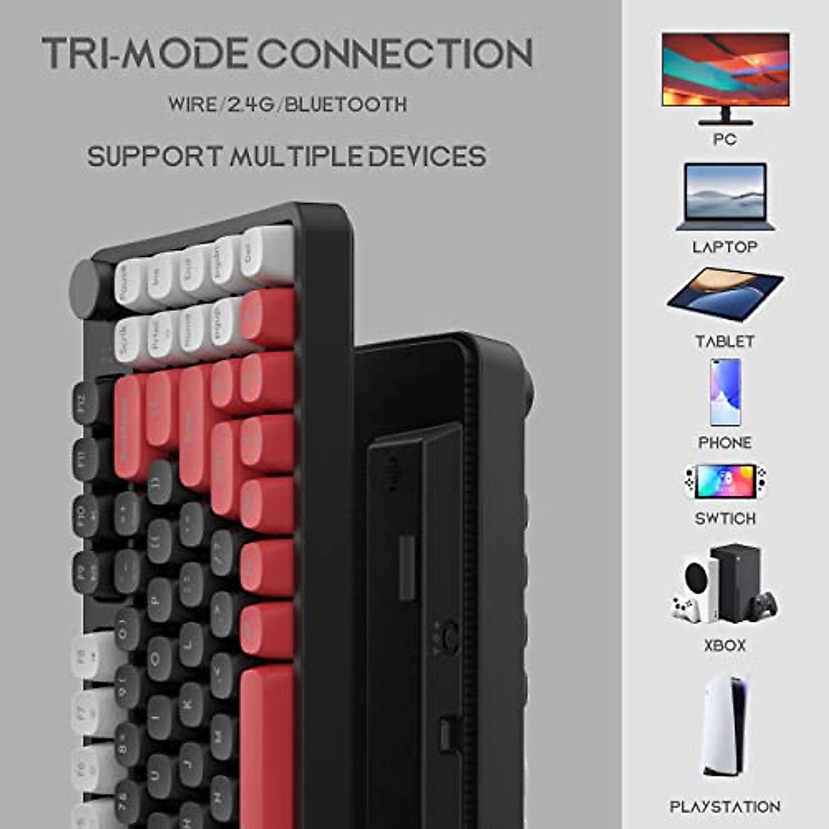 OCG Wireless Mechanical Keyboard, 2.4G/USB-C/Bluetooth Gaming Keyboards 86 Keys Hot Swappable NKRO Keyboard with RGB Backlit for Windows & Mac, UV Finished Keycaps,Multi-Function Knob