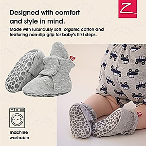 Zutano Unisex Organic Cotton Baby Booties With Gripper Soles, Gray Heather, 3M