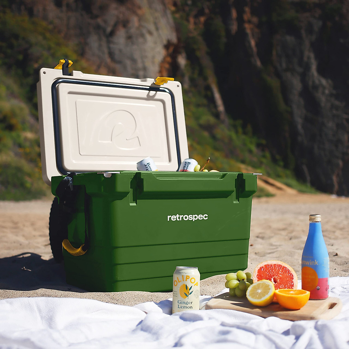 Retrospec Palisade Rotomolded 45 Qt Cooler - Fully Insulated Portable Ice Chest with Built in Bottle Opener, Tie-Down Slots & Dry Goods Basket - Large Beach, Camping & Travel Coolers - Coastal Blue