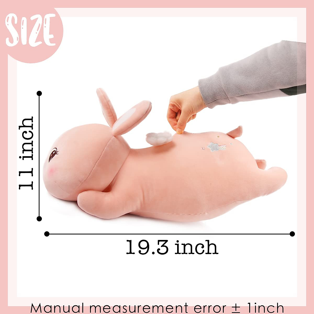 ARELUX Bunny Plush Stuffed Animal Pillow 22in Soft Cartoon Hugging Pillow Pink Bunny Plush Toys,Cute Rabbit Doll Throw Pillow with Wings Plush for Friends Family Birthday
