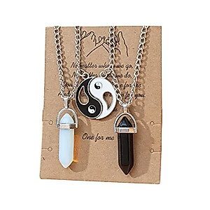 2Pcs Hexagonal Crystal Bead Tai Chi Pendant Necklace Set for Women Girl Men BoyTeen Engraved Best Friends Forever Gemstone Puzzle Feng Shui Yin Yang Necklace Friendship Jewelry Gift-C tai chi