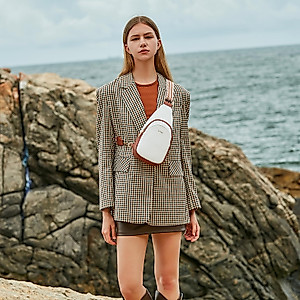 VATAN Small Sling Bag Women's Crossbody Fanny Packs Leather Crossbody Bags for Women (D-Brown with White)