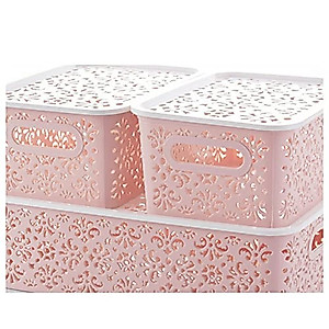 Cabilock Box Storage Basket Pantry Clothes Organizer for Closet Small Storage Bins Underwear Storage Organizer Hollow Storage Drawers for Clothes Stackable Basket Pink Clothing Container