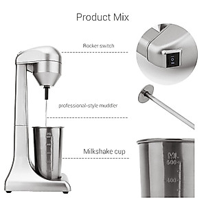 KONKENIE 110V 100W Single Head Stainless Steel Milk Shaker Commercial Milkshake Maker Blender Milk Shaking Machine 23000rpm/Min Sliver(15.2 * 7 * 4.9in)