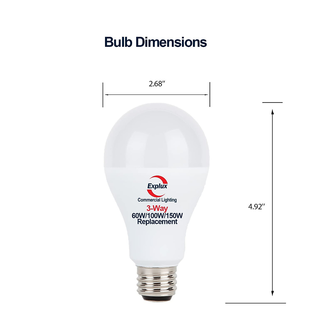 Explux Flicker-Free LED A21 3-Way Light Bulb with EyeComfort Technology, 60W/100W/150W Equivalent, 800/1700/2450 Lumens, 5000K Daylight, 2-Pack
