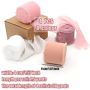 YAKA 4 Rolls Handmade Fringe Chiffon Silk Ribbon Mixed Color Gauze 1.5" x 7.5Yd Ribbons Set for Wedding Invitations, Bridal Bouquets, Gifts Wrapping, DIY Crafts Gifts Wrapping & Bow Making