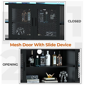 GreenForest TV Stand for 65 Inch TV, LED Lights Entertainment Center with Grid Cabinets for Living Room, 58 inch Television Stands TV Cabinet with 21 Dynamic RGB Modes, Black