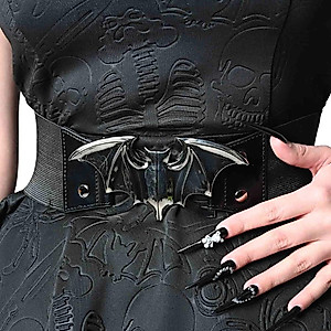 Kreepsville 666 Elastic Waist Belt Bat Silver Elastic Split Buckle Fastening, Black, Silver, 2XL/3XL