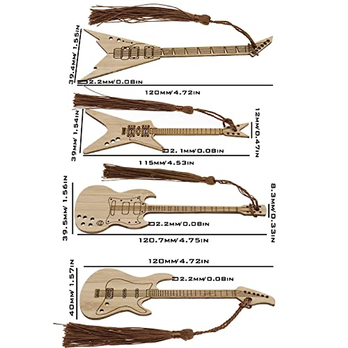 4pcs Bookmark Guitar Shape Tassel Creative Bookmark for Sheet Music Decoration Page Marker Art Craft Decor Page Marker Holder Gift for Student Teacher Reader