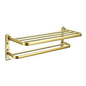 INKTUS Towel Rack Towel Bar Space Aluminum Towel Rack 2 Tiers Foldable Bathroom Towel Holder Wall Towel Bar Home Hotel Storage Shelf Punch-Free Towel Shelf Towel Stand