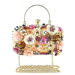 LGXIGE Evening Purses For Women With Pretty Flowers Pearl Decorated (Beige)