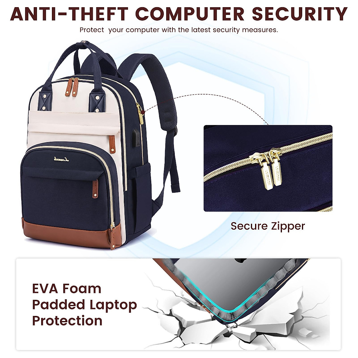 LOVEVOOK Backpack for Women,Laptop Backpack Women,Fits 15.6 Inch Laptop Bag,School Backpacks,Fashion Travel Work Anti-theft Bag,Waterproof Business Computer College Backpack Purse,Beige-Blue-Brown