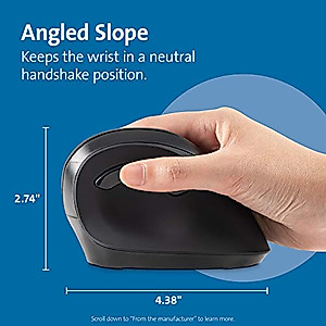 Kensington Ergonomic Vertical Wireless Mouse (K75575WW), Grey/Black