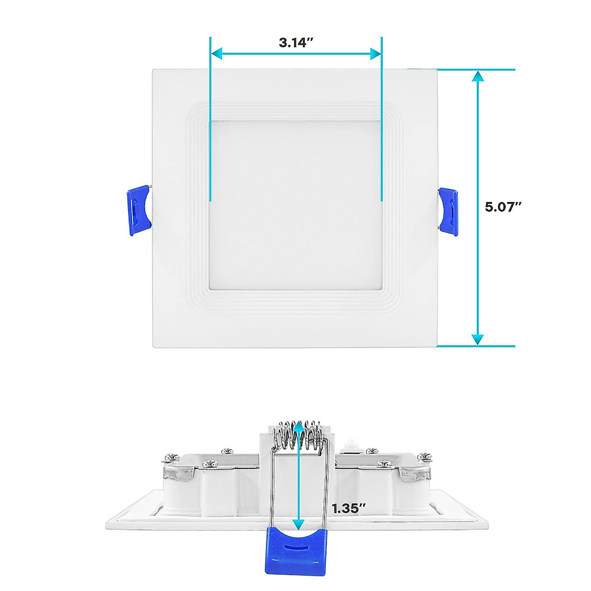 LUXRITE 4 Inch Ultra Thin Square LED Recessed Lighting, 12W, 5CCT Color Selectable 2700K-5000K, 950 Lumens High Output, Dimmable LED Wafer Lights, Wet Rated, Energy Star, ETL, Baffle Trim (6 Pack)