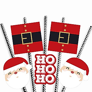 Big Dot of Happiness Jolly Santa Claus Paper Straw Decor - Christmas Party Striped Decorative Straws - Set of 24