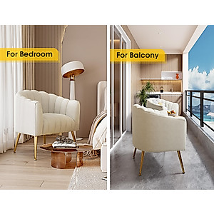 Dewhut Oversized Pumpkin Couch Accent Chair, Modern Comfy Velvet Upholstered Barrel Chairs, Luxury Single Sofa Armchair for Living Room, Waiting Room, Office and Vanity, (Beige)