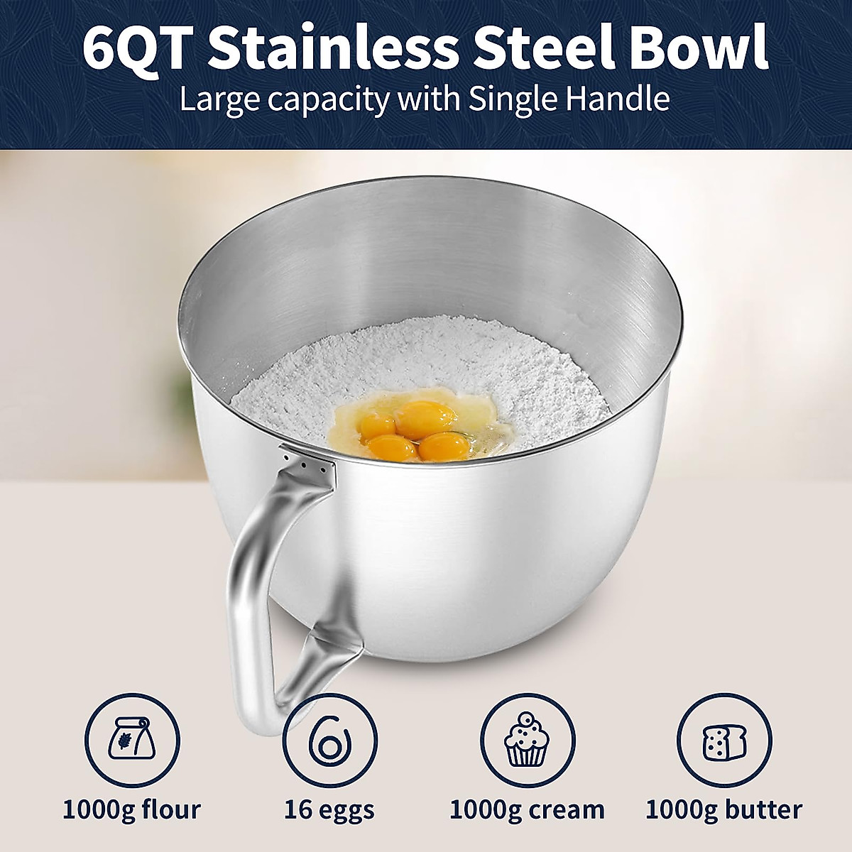 Stand Mixer, 6 QT 600W Tilt-Head Dough Mixer, 6+P speed Mixers Kitchen Electric Stand Mixer with Stainless Steel Bowl, Dishwasher-Safe Dough Hook, Flat Beater, Wire Whisk, Splash Guard, Grey