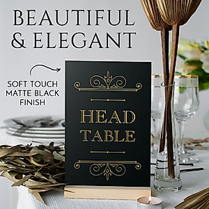 Black and Gold Table Number Cards 1 - 30 , Gold Stamped 4" x 6" Wedding Table Numbers , Double Side Printed Table Number Cards , Seating Chart , Black Table Numbers for Wedding Reception (32pcs)