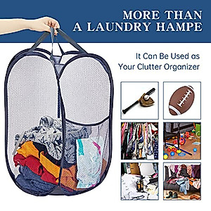 ZOES HOMEWARE Pop up Laundry Hamper 2 Pack | Collapsible Laundry Baskets | Foldable Travel Laundry Basket with Durable Handle for Kids,Dorm,Laundry Room | Navy Blue