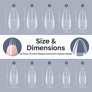 Modelones 500Pcs Medium Almond Nail Tips - Pre-shaped Half Matte Full Cover Acrylic Gel Kit False Nail Tip Press on Nails for Nail Extension DIY Salon