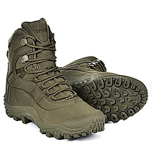 SKENARY Men's Tactical 8 Mid Combat Waterproof Military Boots, Olive Green, 11