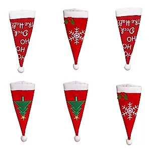 FARUTA 6Pcs Christmas Santa Hats Silverware Holders, Christmas Tableware Knife Fork Spoon Holder for Xmas Party Dinner Utensil and Flatware Organizers Decorations Supplies