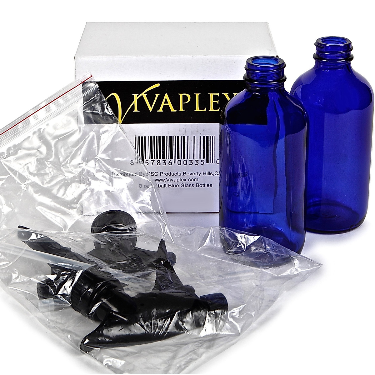 Vivaplex, 2, Large, 8 oz, Empty, Cobalt Blue Glass Spray Bottles with Black Trigger Sprayers