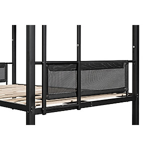 Harper & Bright Designs Metal Bunk Bed Twin Over Twin with Trundle, Heavy Duty Bunk Beds with Texteline Guardrails and Wood Slats, Twin Bunk Bed for Kids Boys Girls Dormitory Bedroom, Black