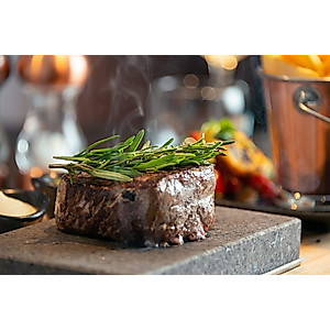 Black Rock Grill Steak Stone, Hot Stone Grill - Sizzling Hot Rock, Indoor Grill, Cooking Stone with Matt Black Ramekins and Side Plate (One Standard Set)