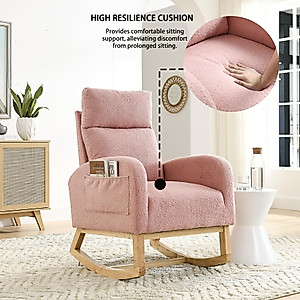 Dolonm Rocking Chair Modern Glider Chair for Baby Nursery Upholstered Rocker High Back Accent Armchair for Living Room, Bedroom, Office, Pink-Teddy